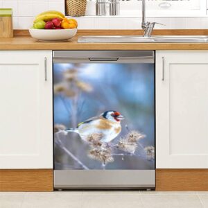 dishwasher magnet cover european goldfinch bird carduelis carduelis perched eating snow during magnetic refrigerator stickers decorative appliance cover fridge panels metal door garage 23x26in