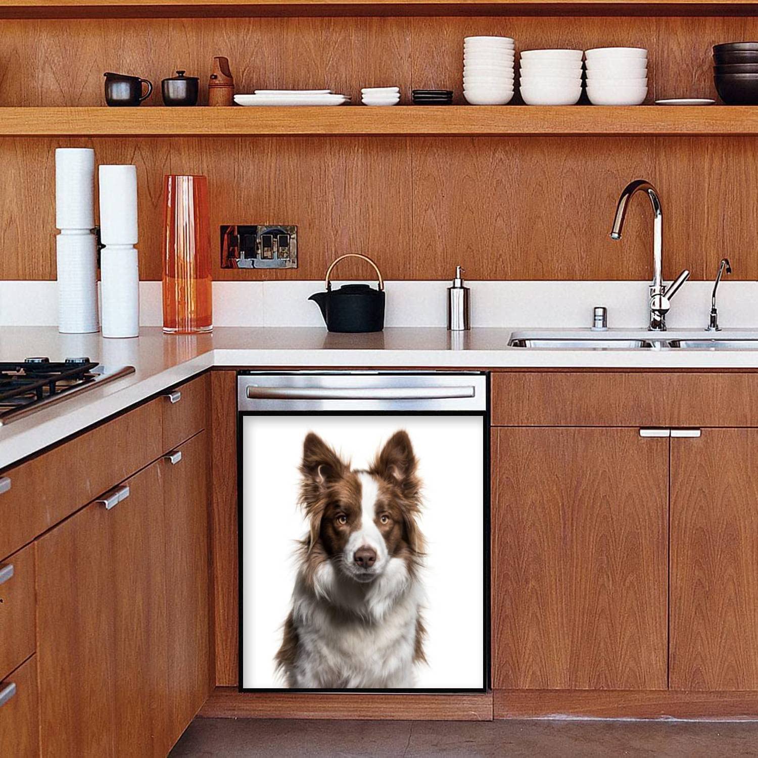 Dishwasher Magnet Sticker Border Collie 1 Year Old Portrait Against White Magnetic Refrigerator Sticker Appliance Covers Home Kitchen Decor for Fridge Metal Door Garage 23x26in