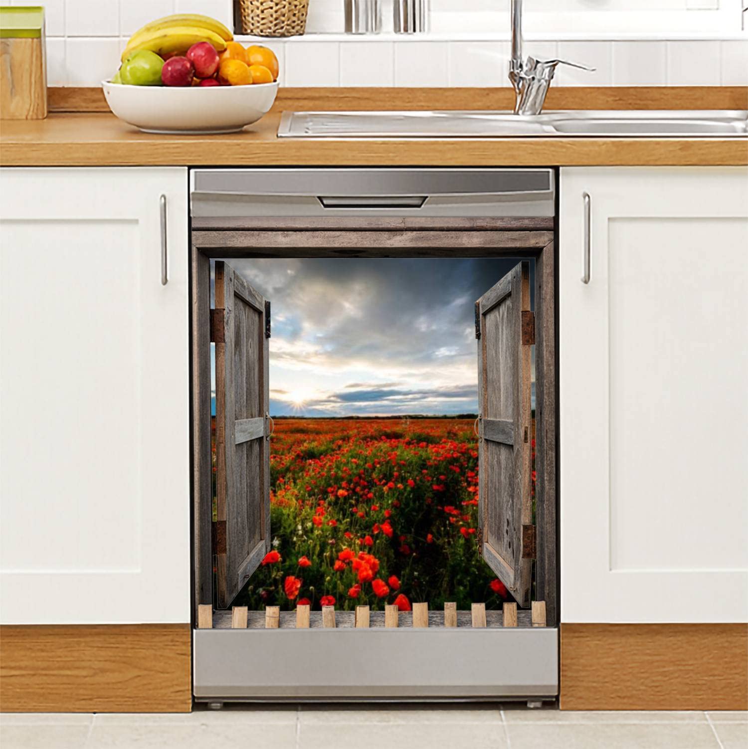 Dishwasher Magnet Cover Field Flowers Under Dramatic Sky Evening Sunshine Magnetic Refrigerator Stickers Decorative Appliance Cover Fridge Panels Metal Door Garage 23x26in