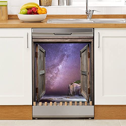 Dishwasher Magnet Cover Milky Way Galaxy Night Scene Coastal Rock Formations Magnetic Refrigerator Stickers Decorative Appliance Cover Fridge Panels Metal Door Garage 23x26in