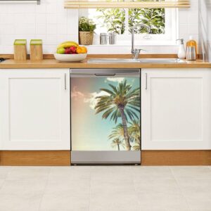 Dishwasher Magnet Sticker Palm Trees Over Cloudy Sky Old Style Magnetic Refrigerator Sticker Appliance Covers Home Kitchen Decor for Fridge Metal Door Garage 23x26in