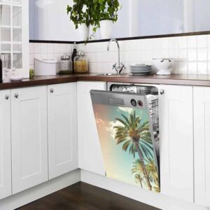 Dishwasher Magnet Sticker Palm Trees Over Cloudy Sky Old Style Magnetic Refrigerator Sticker Appliance Covers Home Kitchen Decor for Fridge Metal Door Garage 23x26in