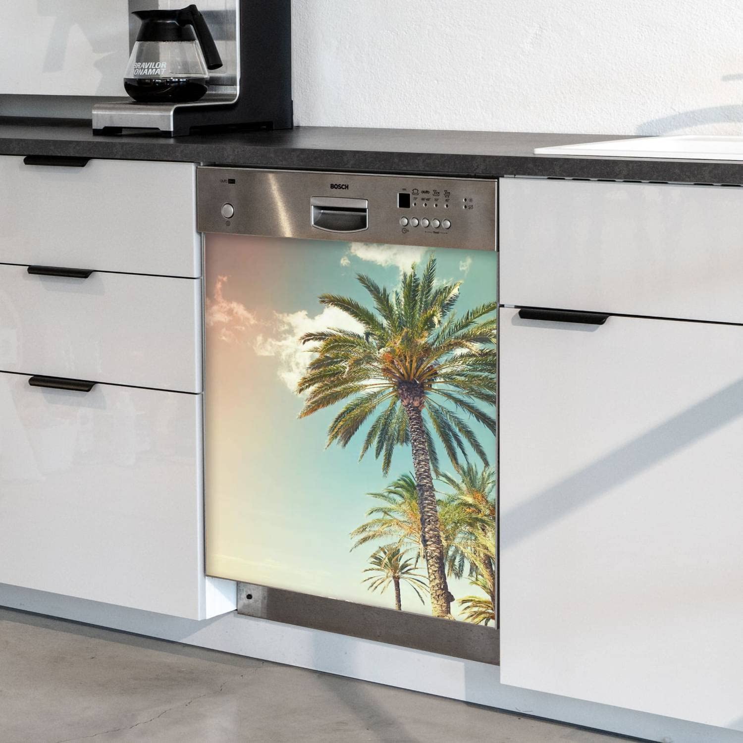 Dishwasher Magnet Sticker Palm Trees Over Cloudy Sky Old Style Magnetic Refrigerator Sticker Appliance Covers Home Kitchen Decor for Fridge Metal Door Garage 23x26in