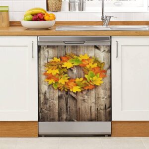 dishwasher magnet cover vintage architecture door autumn wreath from colored dry leaves door magnetic refrigerator stickers decorative appliance cover fridge panels metal door garage 23x26in