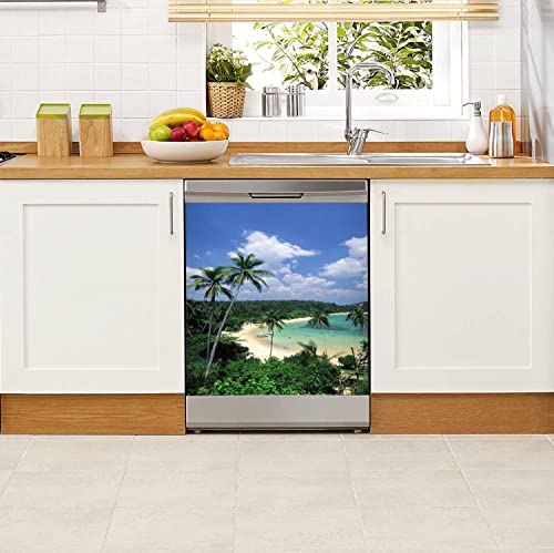 Dishwasher Magnet Cover Sri Lanka Unawatuna Coconut Trees Magnetic Refrigerator Stickers Decorative Appliance Cover Fridge Panels Metal Door Garage 23"Wx26"H