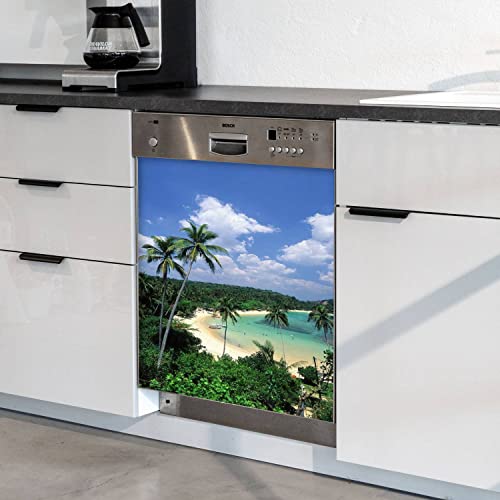 Dishwasher Magnet Cover Sri Lanka Unawatuna Coconut Trees Magnetic Refrigerator Stickers Decorative Appliance Cover Fridge Panels Metal Door Garage 23"Wx26"H