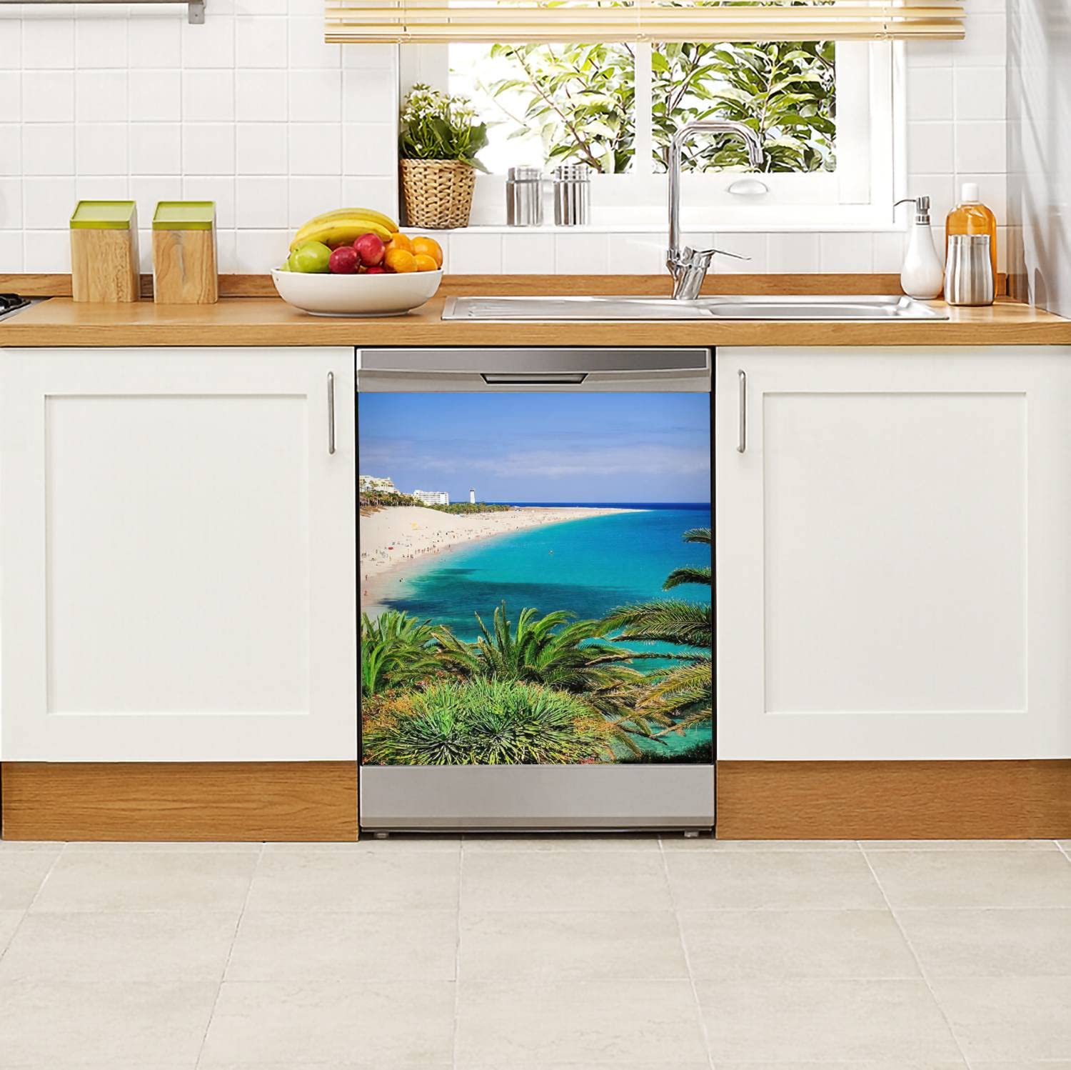 Dishwasher Magnet Cover Morro Jable Beach Fuerteventura Spain Magnetic Refrigerator Stickers Decorative Appliance Cover Fridge Panels Metal Door Garage 23"Wx26"H