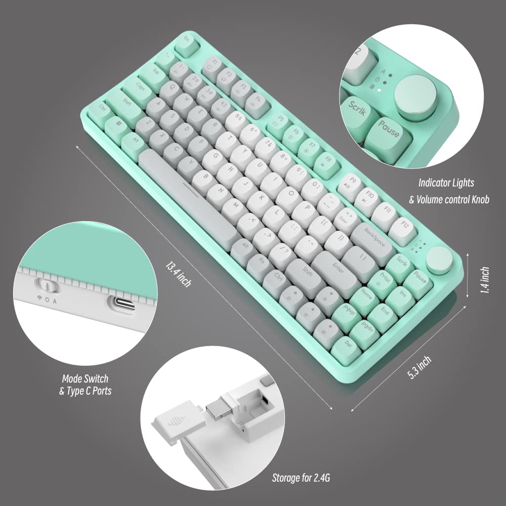 OCG Mechanical Gaming Keyboard Linear Switches 86 Keys Hot Swappable Wireless Keyboards Bluetooth 5.1/2.4G/USB-C Triple Mode Connection,Wired Laptop Keyboard for PC Mac iPad Green