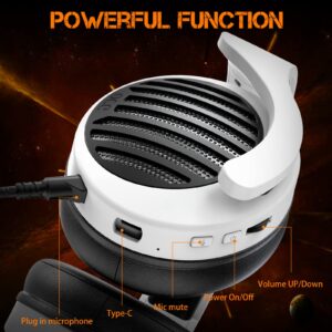 OCG Gaming Headset Dual Wireless Lossless 2.4G Bluetooth Gaming Headphones with Detachable Microphone 50mm Speakers - for PC, PS4, PS5,Smartphone,MacBook,Notebook,Tablet White