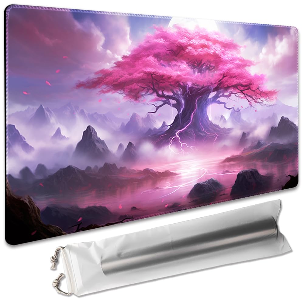 SIXTORE Premium Board Game 24x14in TCG Playmat Compatible for OCG CCG RPG MTG Play Mats,Mousepad Desk Mat (Pink Sakura)