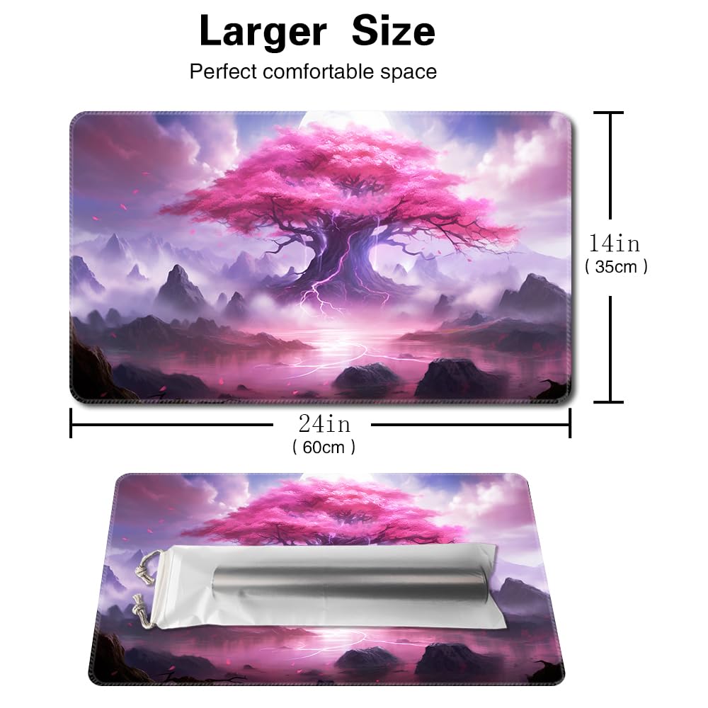 SIXTORE Premium Board Game 24x14in TCG Playmat Compatible for OCG CCG RPG MTG Play Mats,Mousepad Desk Mat (Pink Sakura)