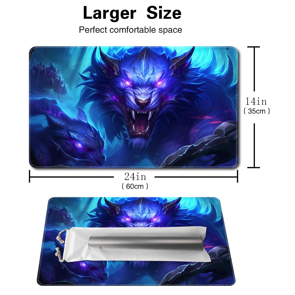 SIXTORE Premium Board Game 24x14in TCG Playmat Compatible for OCG CCG RPG MTG Play Mats,Mousepad Desk Mat (Blue The Wolf)