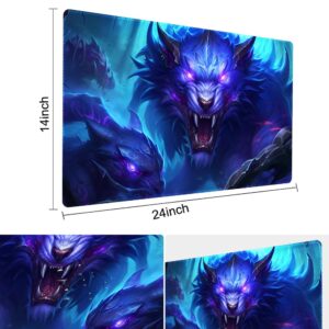 SIXTORE Premium Board Game 24x14in TCG Playmat Compatible for OCG CCG RPG MTG Play Mats,Mousepad Desk Mat (Blue The Wolf)