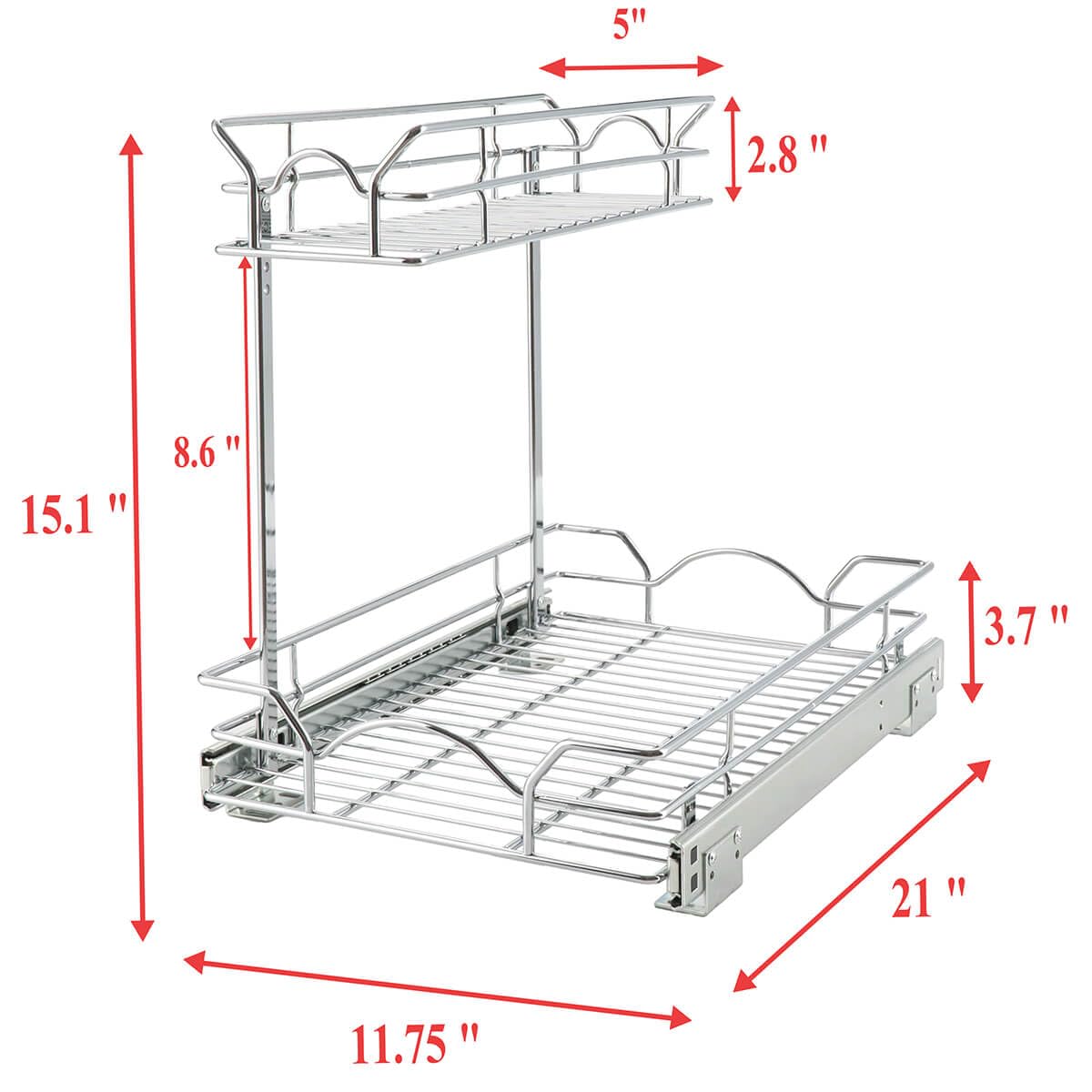 OCG Under Sink Cabinet Organizer Two Tier Pull Out Shelf (11.75W x21D), Under Sink Sliding Shelf for Kitchen Bathroom Cabinet 2 Tier Chrome