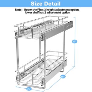 LOVMOR 2 Tier Individual Pull Out Cabinet Organizer 7½" W x 21½" D, Slide Out Kitchen Cabinet Storage Sliding Shelves