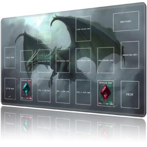 playmat for ocg, game play mat for tcg ccg 24 x 14 inch with non-slip rubber base and stitched for board games and table magic, green dragon