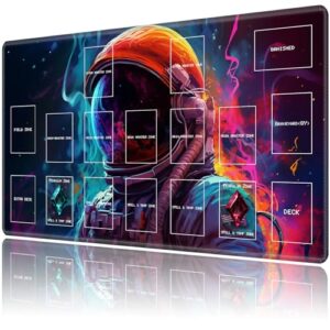 playmat for ocg, game play mat for tcg ccg 24 x 14 inch with non-slip rubber base and stitched for board games and table magic, astronaut in space