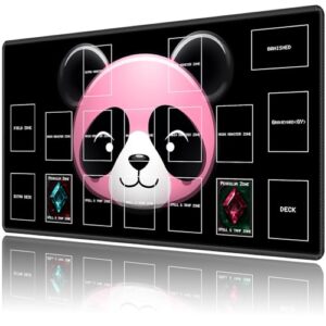 playmat for ocg, game play mat for tcg ccg 24 x 14 inch with non-slip rubber base and stitched for board games and table magic, pink panda