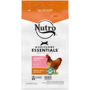 nutro wholesome essentials natural dry cat food, sensitive cat chicken, rice & peas recipe cat kibble, 5 lb. bag