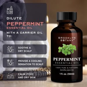 Brooklyn Botany Peppermint Essential Oil – 100% Pure and Natural – Premium Grade Oil with Dropper - for Aromatherapy and Diffuser - 1 Fl Oz