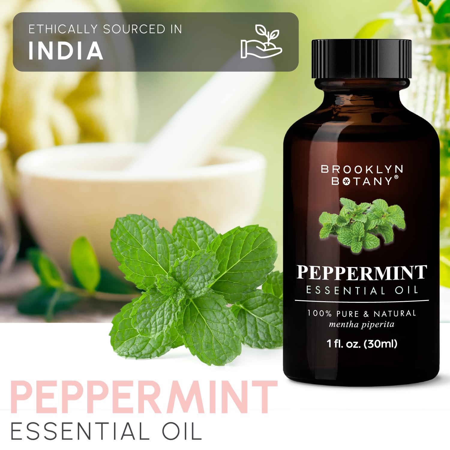 Brooklyn Botany Peppermint Essential Oil – 100% Pure and Natural – Premium Grade Oil with Dropper - for Aromatherapy and Diffuser - 1 Fl Oz