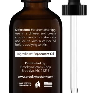 Brooklyn Botany Peppermint Essential Oil – 100% Pure and Natural – Premium Grade Oil with Dropper - for Aromatherapy and Diffuser - 1 Fl Oz