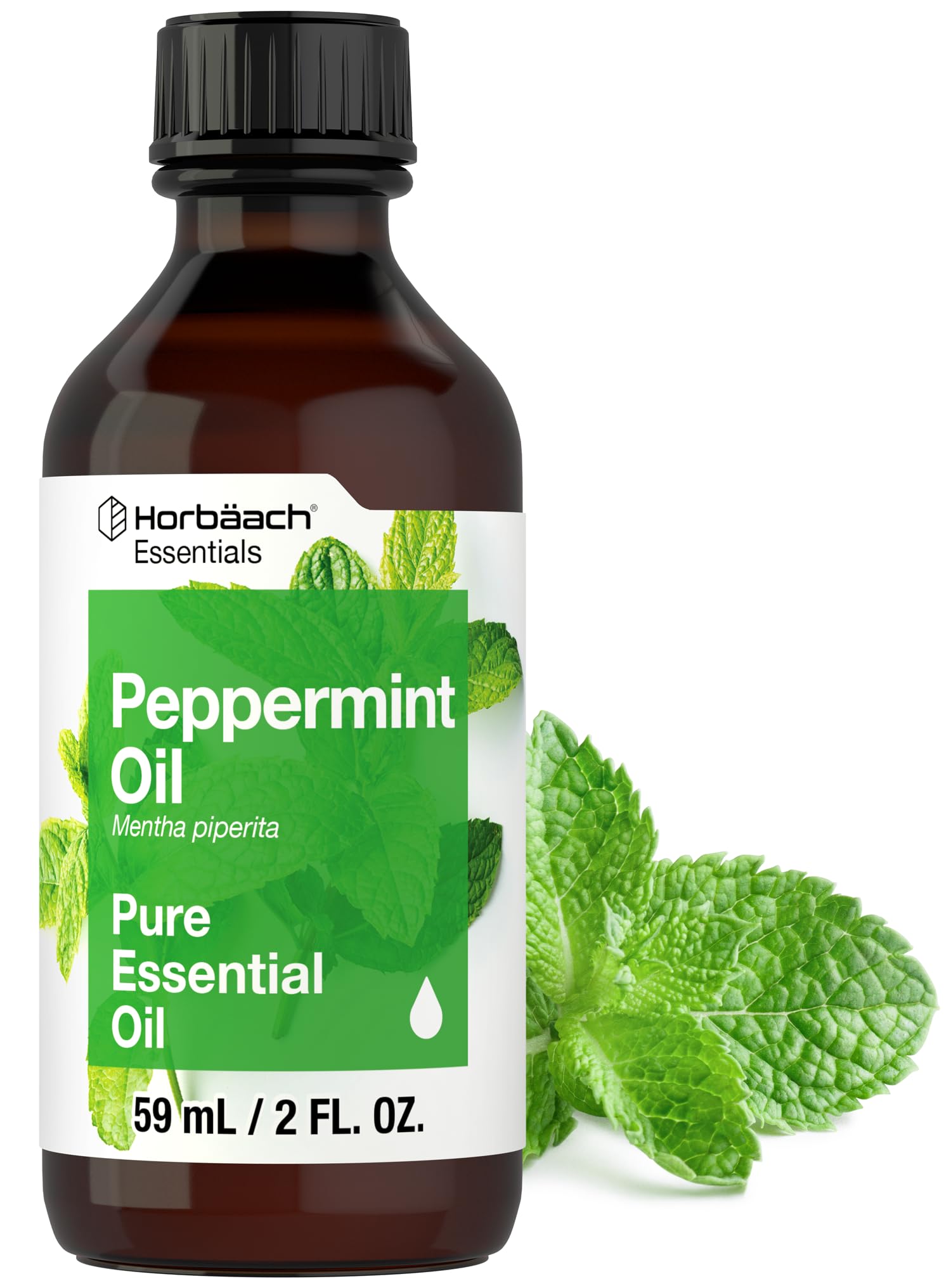 Horbäach Peppermint Oil | 2 fl oz | Pure Essential Spray | for Massage, Bath & Diffusers | Non-GMO, Gluten Free