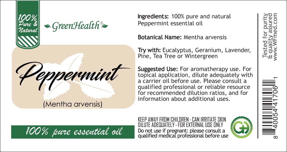 16 fl oz - Peppermint Essential Oil (100% Pure & Uncut), Aluminum Bottle - GreenHealth