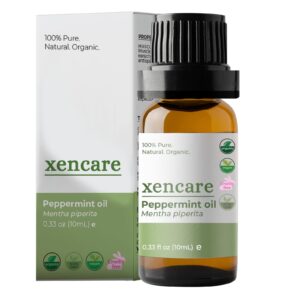 xencare peppermint usda organic food grade essential oil | 100% pure natural undiluted | edible & safe to ingest & for skin | premium aromatherapy for diffusers baths & topical use (0.33 fl oz, 10ml)