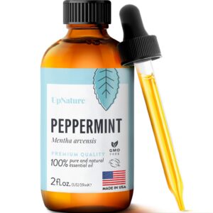 upnature peppermint essential oil - 100% natural, premium quality aromatherapy oil- pure peppermint oil for hair growth, eases head tension, pregnancy essentials soothes aches, gifts under 10 dollars