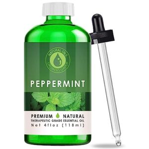 natural oils growers group - peppermint essential oil 4 oz with dropper - therapeutic grade for aromatherapy, diffuser, massage & home care