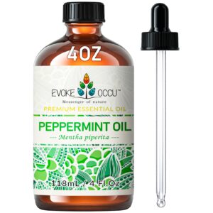 evoke occu peppermint oil 4 fl oz, pure peppermint essential oil for hair, skin, diffuser - 118ml