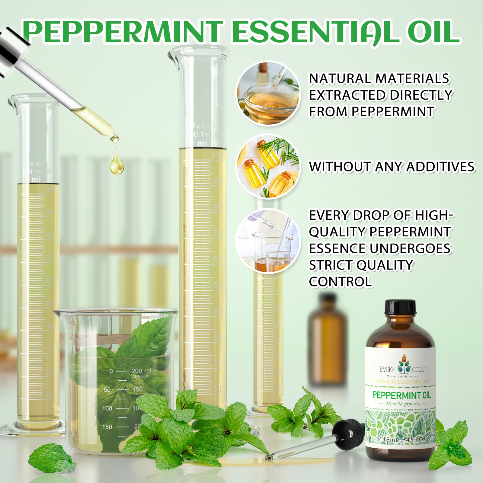 EVOKE OCCU Peppermint Oil 4 Fl Oz, Pure Peppermint Essential Oil for Hair, Skin, Diffuser - 118ml