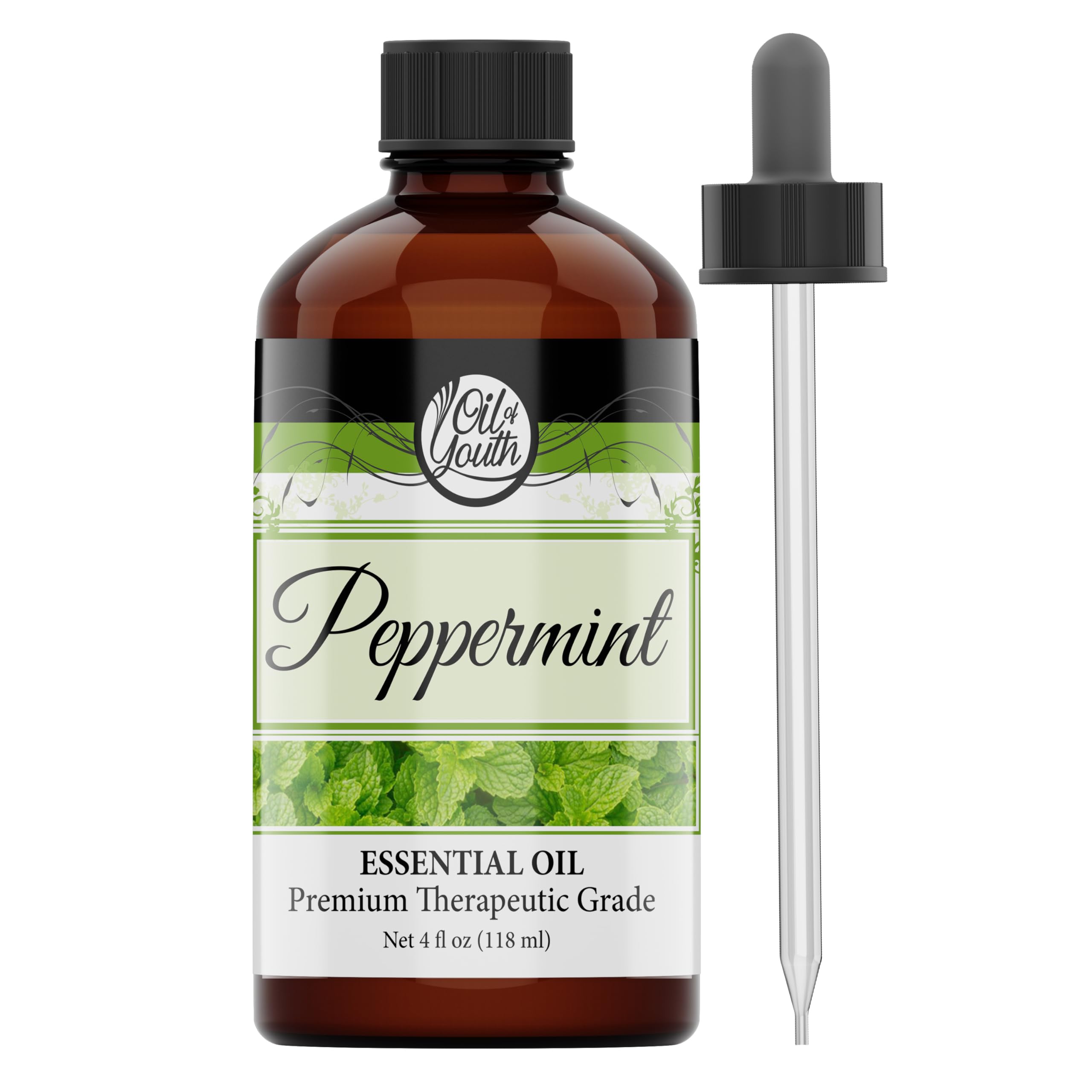 Oil of Youth Essential Oils 4oz - Peppermint Essential Oil, Natural, Premium Grade with Glass Dropper- 4 Fluid Ounces - Peppermint Oil - Aromatherapy Peppermint Oil - Peppermint Oil Therapeutic Grade