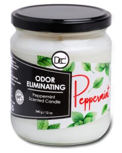 peppermint odor eliminating highly fragranced candle - eliminates 95% of pet, smoke, food, and other smells quickly - up to 80 hour burn time - 12 ounce premium soy blend