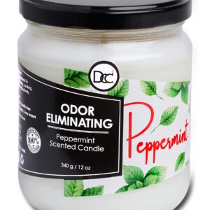 Peppermint Odor Eliminating Highly Fragranced Candle - Eliminates 95% of Pet, Smoke, Food, and Other Smells Quickly - Up to 80 Hour Burn time - 12 Ounce Premium Soy Blend