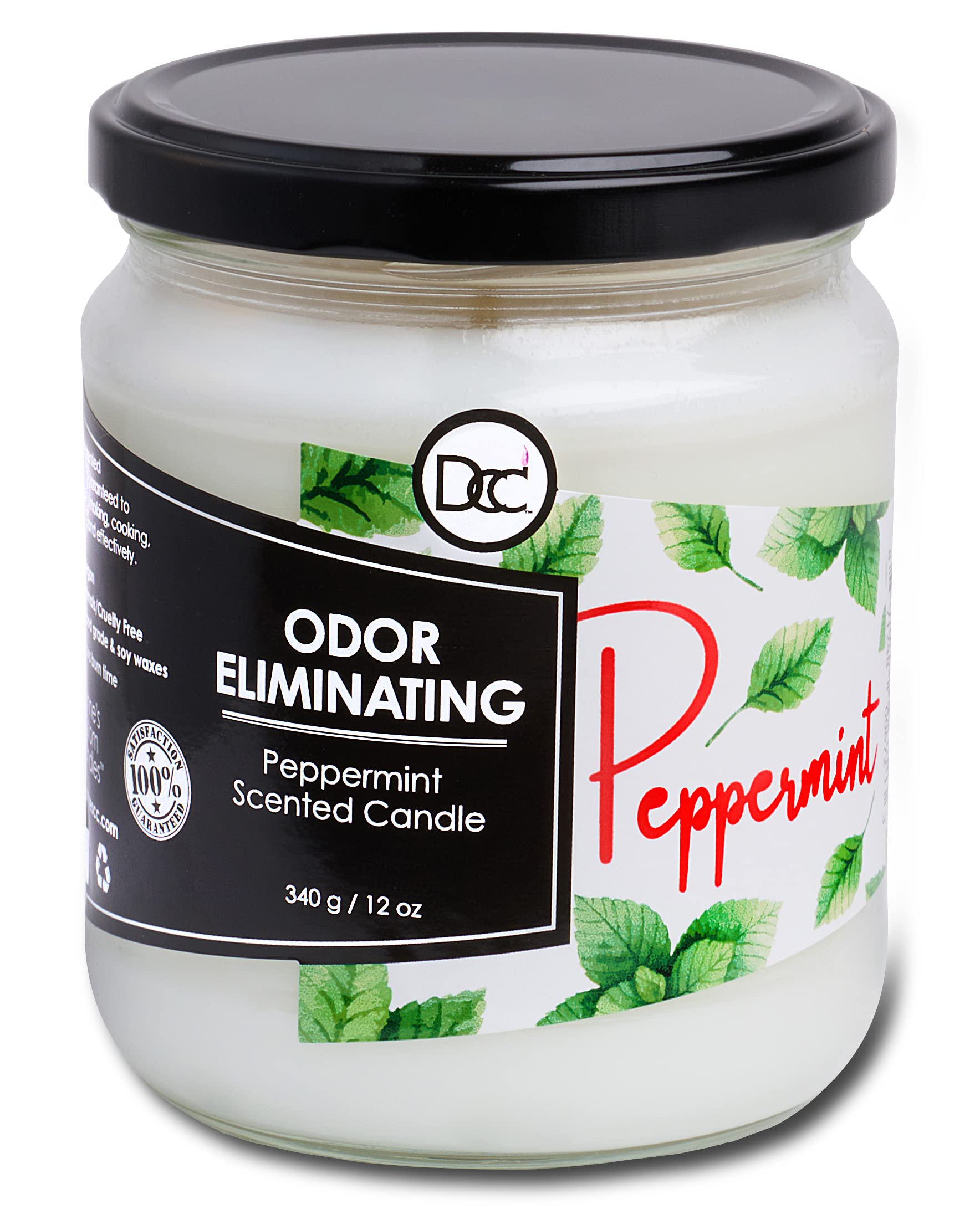 Peppermint Odor Eliminating Highly Fragranced Candle - Eliminates 95% of Pet, Smoke, Food, and Other Smells Quickly - Up to 80 Hour Burn time - 12 Ounce Premium Soy Blend