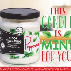 Peppermint Odor Eliminating Highly Fragranced Candle - Eliminates 95% of Pet, Smoke, Food, and Other Smells Quickly - Up to 80 Hour Burn time - 12 Ounce Premium Soy Blend