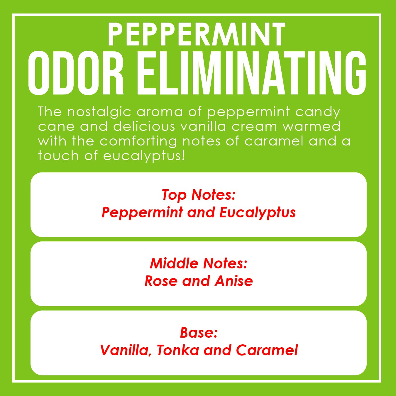 Peppermint Odor Eliminating Highly Fragranced Candle - Eliminates 95% of Pet, Smoke, Food, and Other Smells Quickly - Up to 80 Hour Burn time - 12 Ounce Premium Soy Blend