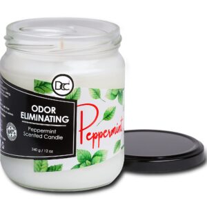 Peppermint Odor Eliminating Highly Fragranced Candle - Eliminates 95% of Pet, Smoke, Food, and Other Smells Quickly - Up to 80 Hour Burn time - 12 Ounce Premium Soy Blend