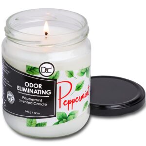 Peppermint Odor Eliminating Highly Fragranced Candle - Eliminates 95% of Pet, Smoke, Food, and Other Smells Quickly - Up to 80 Hour Burn time - 12 Ounce Premium Soy Blend