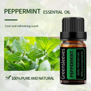 GREENSLEEVES Peppermint Essential Oil 100% Pure Organic Peppermint Aromatherapy Oils 10ml for Massage, Diffuser