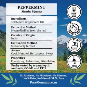 Peppermint Essential Oil - Full 1 oz (30 ml) Bottle - Pure Natural & Kosher Certified Mentha Piperita