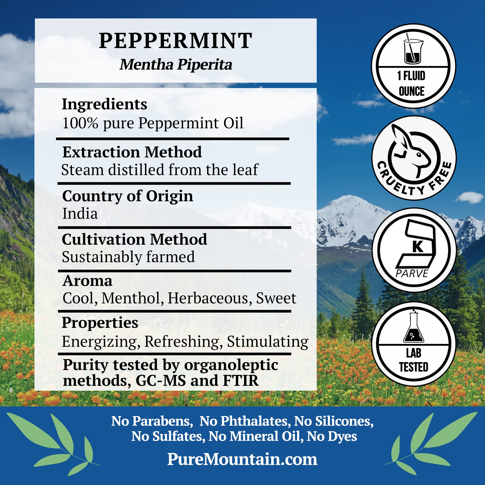 Peppermint Essential Oil - Full 1 oz (30 ml) Bottle - Pure Natural & Kosher Certified Mentha Piperita