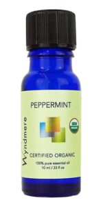 wyndmere essential oils - certified organic peppermint essential oil - 10ml - 100% pure therapeutic quality - made in usa