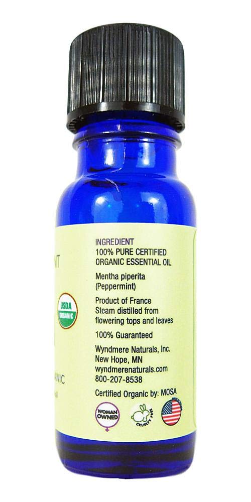 Wyndmere Essential Oils - Certified Organic Peppermint Essential Oil - 10ml - 100% Pure Therapeutic Quality - Made in USA