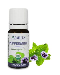 amrita aromatherapy organic peppermint essential oil, 100% pure undiluted mentha piperita, therapeutic grade, premium quality aromatherapy oil, tested & verified, 10ml