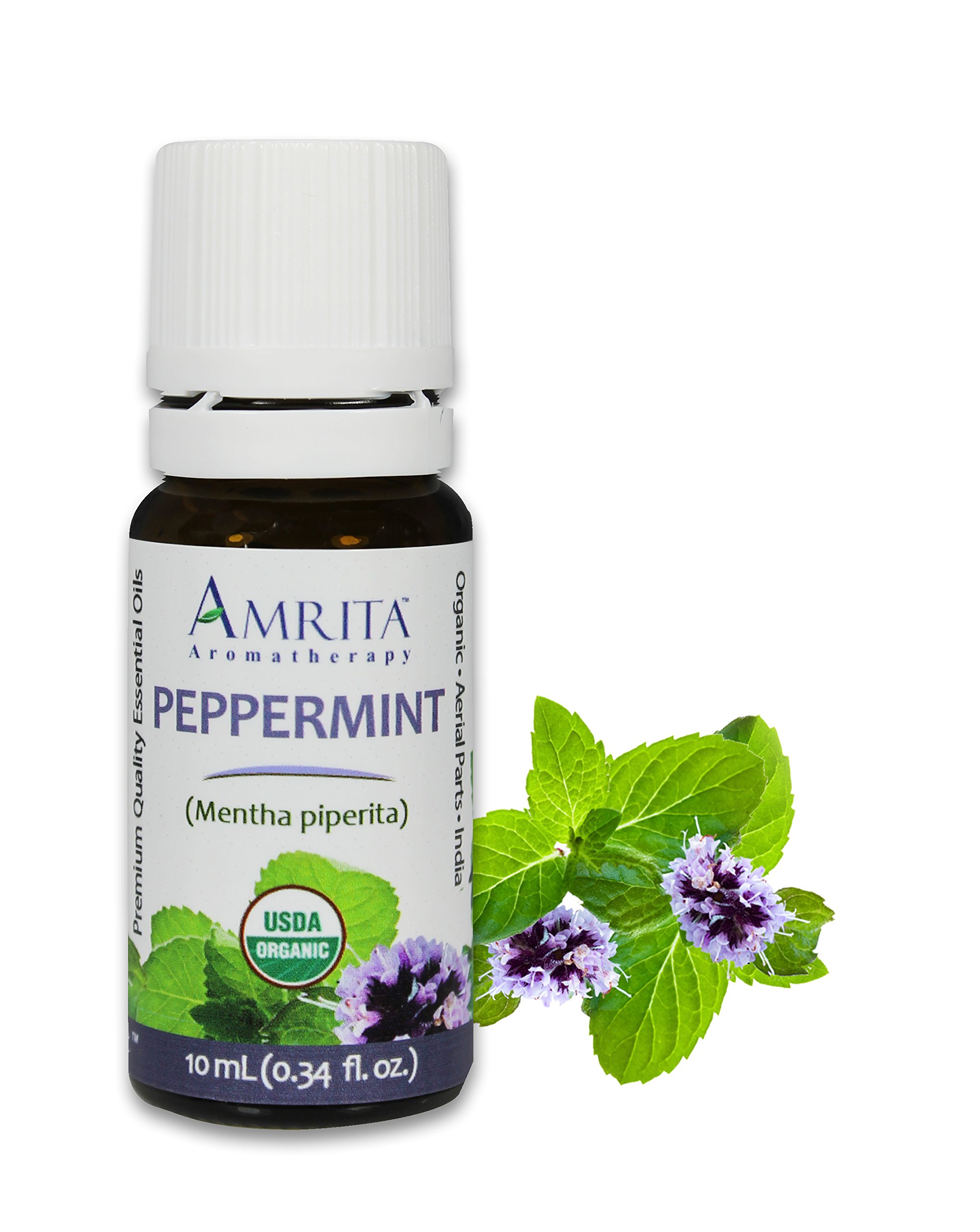 Amrita Aromatherapy Organic Peppermint Essential Oil, 100% Pure Undiluted Mentha piperita, Therapeutic Grade, Premium Quality Aromatherapy oil, Tested & Verified, 10ML