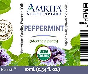 Amrita Aromatherapy Organic Peppermint Essential Oil, 100% Pure Undiluted Mentha piperita, Therapeutic Grade, Premium Quality Aromatherapy oil, Tested & Verified, 10ML