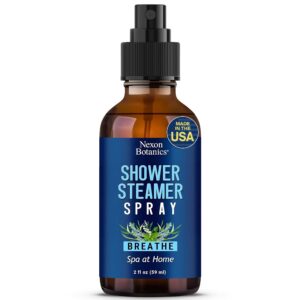 breathe shower steamer spray 2 fl oz - aromatherapy mist from natural essential oil blend - peppermint, eucalyptus shower steamer spray - spa at home from fresh steam shower spray - nexon botanics